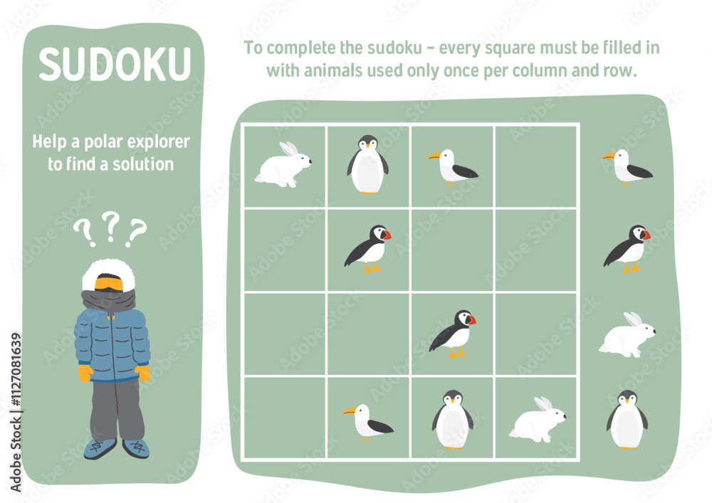 Sudoku game for kids with cute cartoon arctic polar animals ...