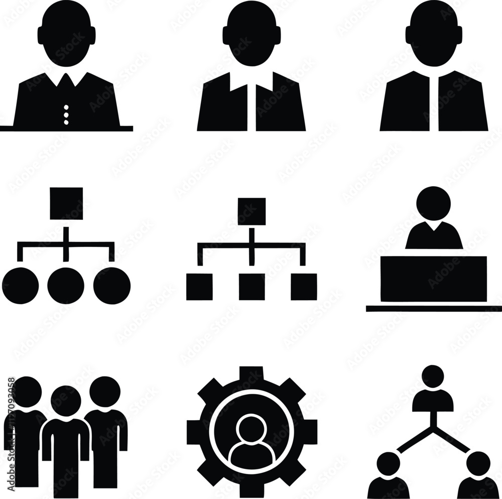Business Organization Chart Icons People, Hierarchy, Teamwork ...
