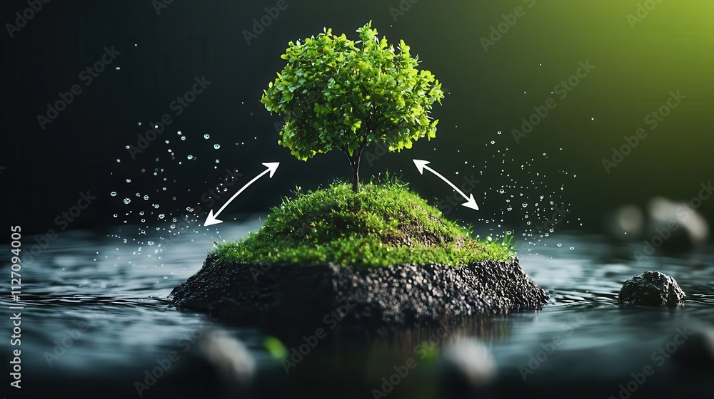 Diagram of a balanced ecosystem water cycle, with arrows illustrating ...