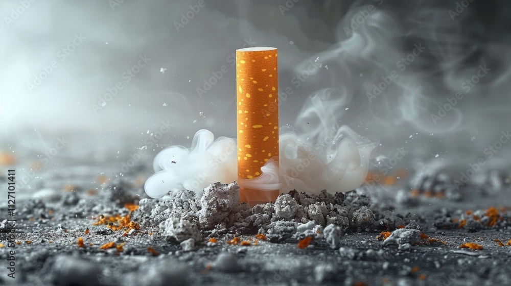 Single cigarette butt Amongst Ashes and Smoke, Depicting the Dangers of ...