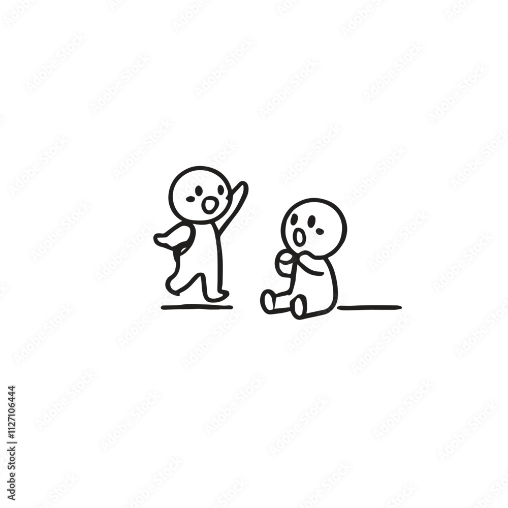 Cute Stick Figure Characters Expressing Joy and Surprise in a Cartoon ...
