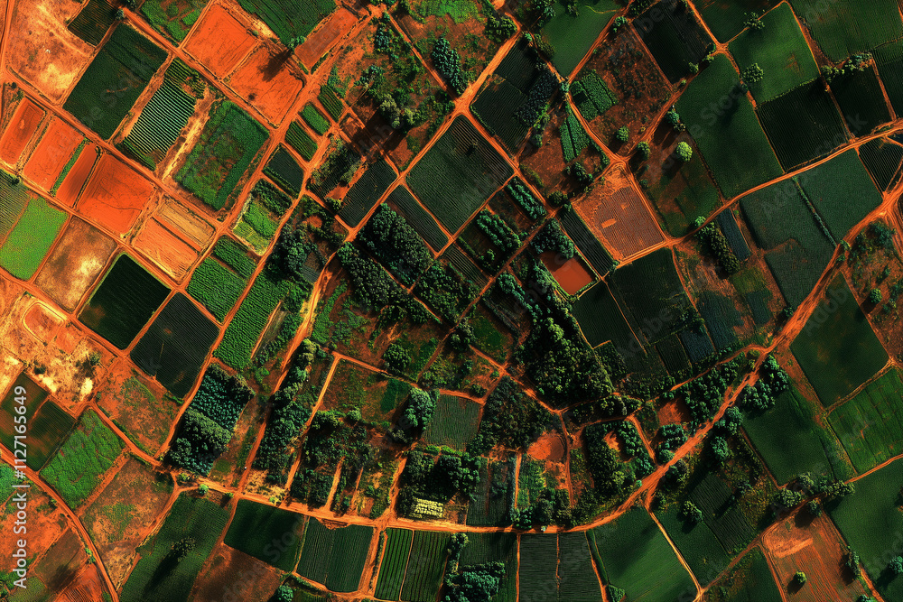 Satellite image of farm plots displaying detailed vegetation patterns ...