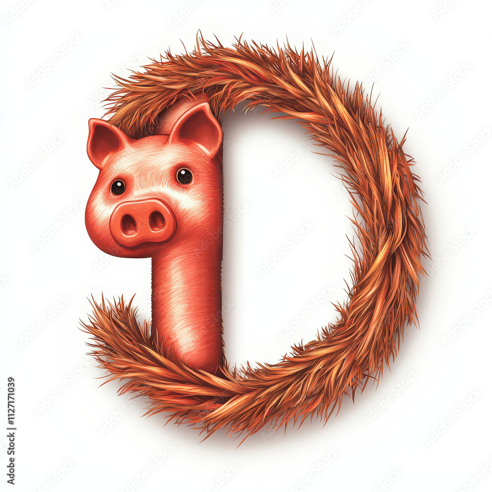 whimsical of pig head integrated into circular wreath design, featuring ...