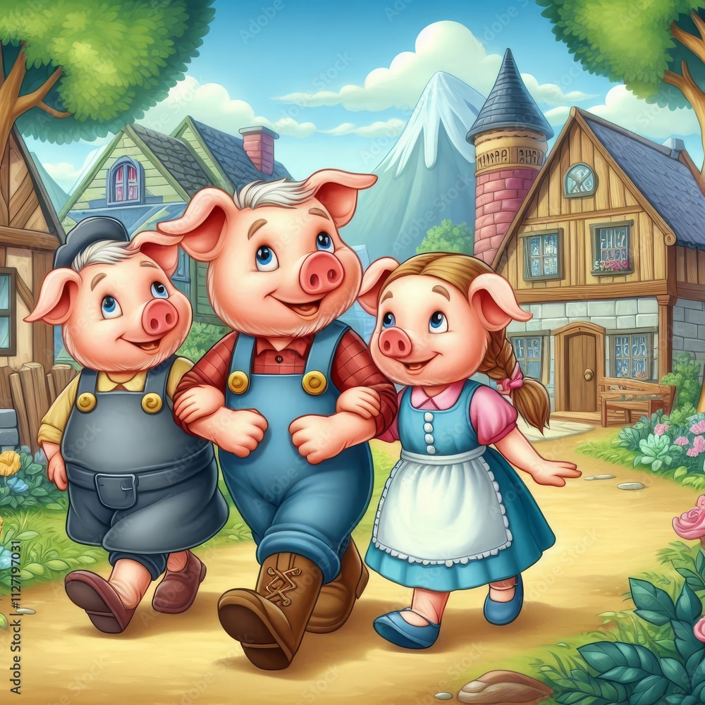 Illustration For The Fairy Tale Three Little Pigs In A Fairy Tale Style