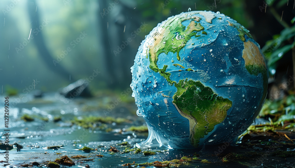 Crying soggy planet earth globe, polluted environment, environmental ...