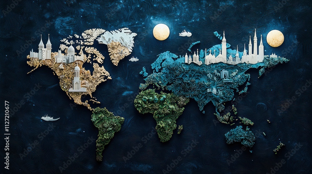 Cultural Map of World Religions: An illustrated map depicting the ...