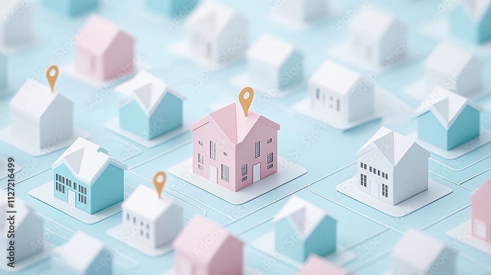 Isometric City Blocks with Pins: A 3D isometric city map with ...