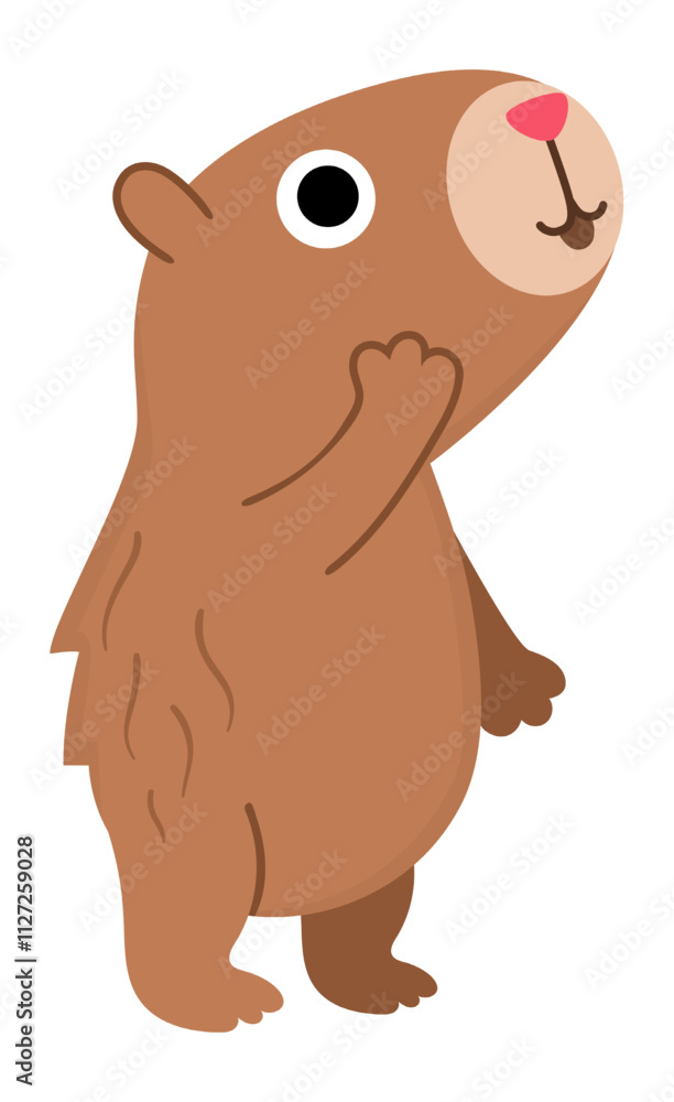 Vector capybara icon. Cute capibara standing surprised with opened eyes ...
