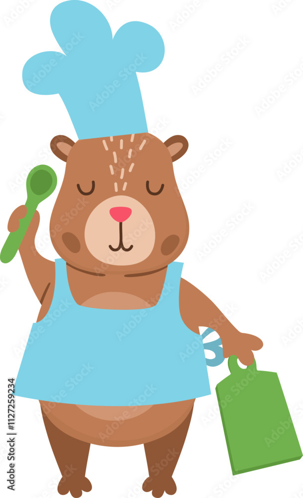 Vector capybara icon. Cute capibara cook in apron and chef’s hat ...