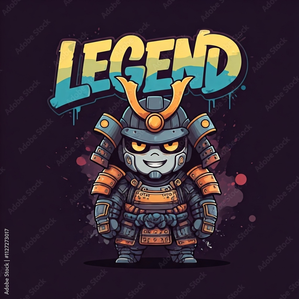 robot samurai with a bright, playful look, featuring oversized armor ...