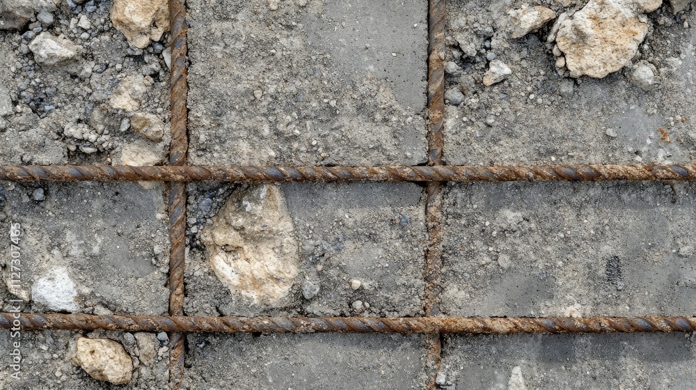 Cored concrete sample revealing cut surface of reinforcing bars and ...