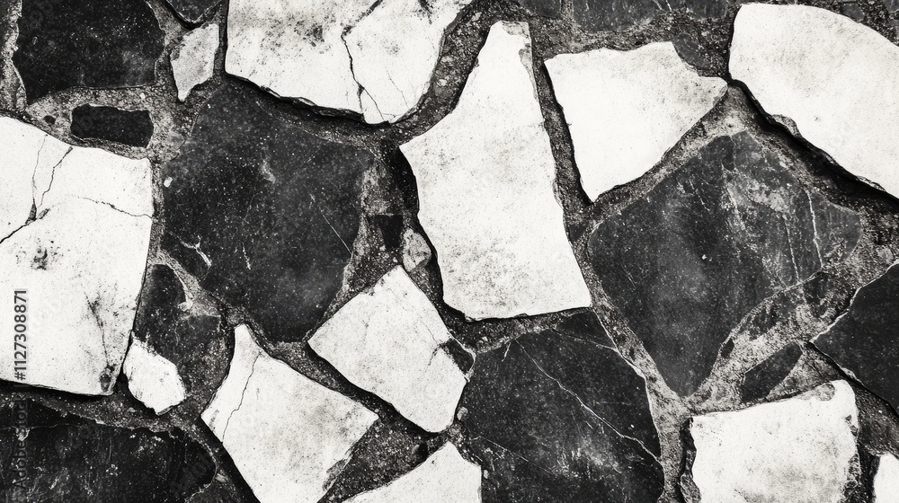 Damaged black and white paving stones texture with cracks and irregular ...