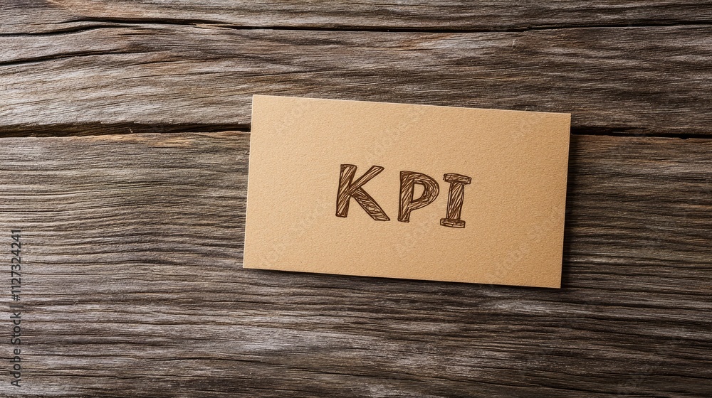 Flash card with handwritten KPI abbreviation on a textured wood ...