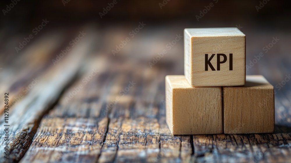 KPI wooden blocks on rustic table representing key performance ...