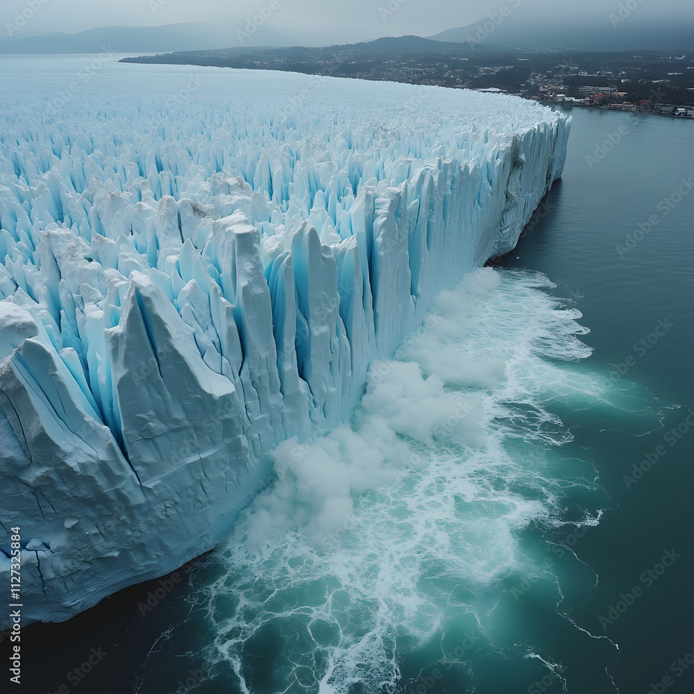 dramatic scene of a once-mighty glacier melting rapidly, with large ...