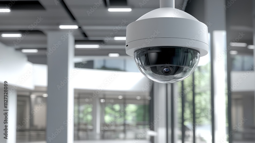 Modern dome camera designed for 24-hour surveillance in commercial ...