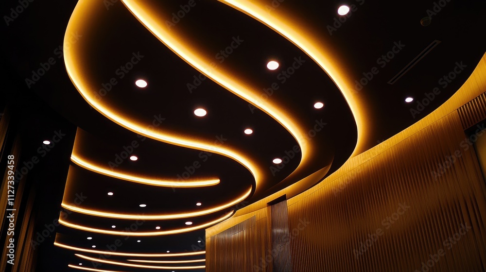Modern architectural ceiling design featuring ambient LED lighting and ...