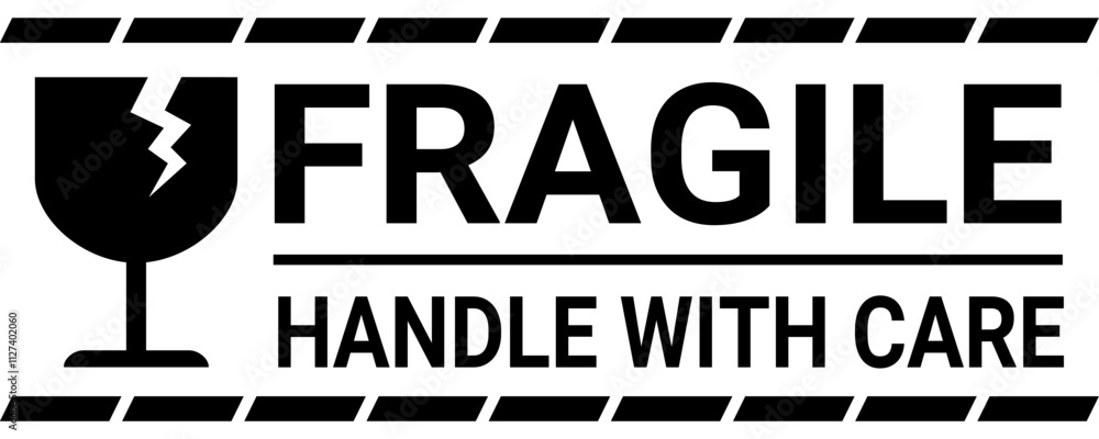 sticker fragile handle with care, black and white warning label ...