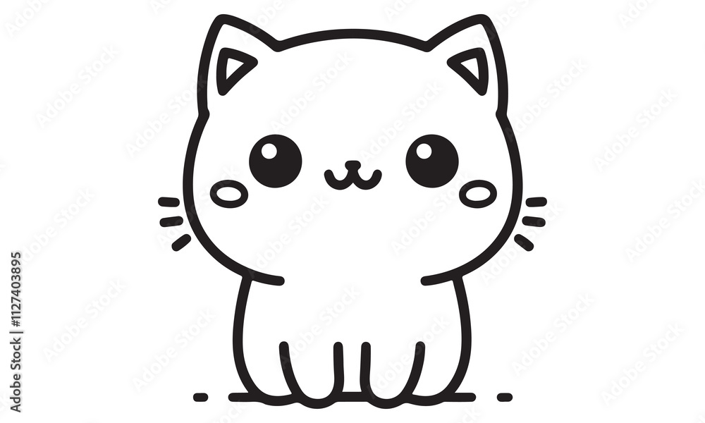 Adorable Cartoon Cat Line Art: Simple, Cute, and Coloring Page Ready ...