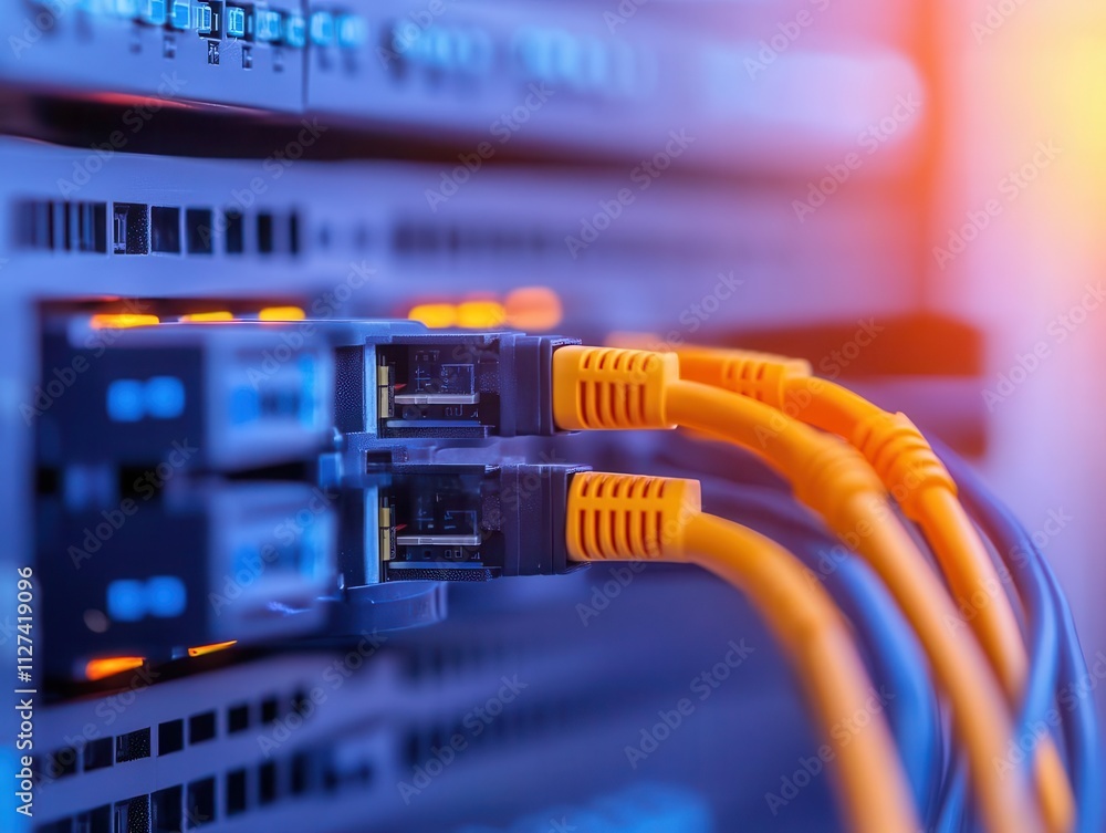 Fiber optic network infrastructure displayed in an urban setting ...