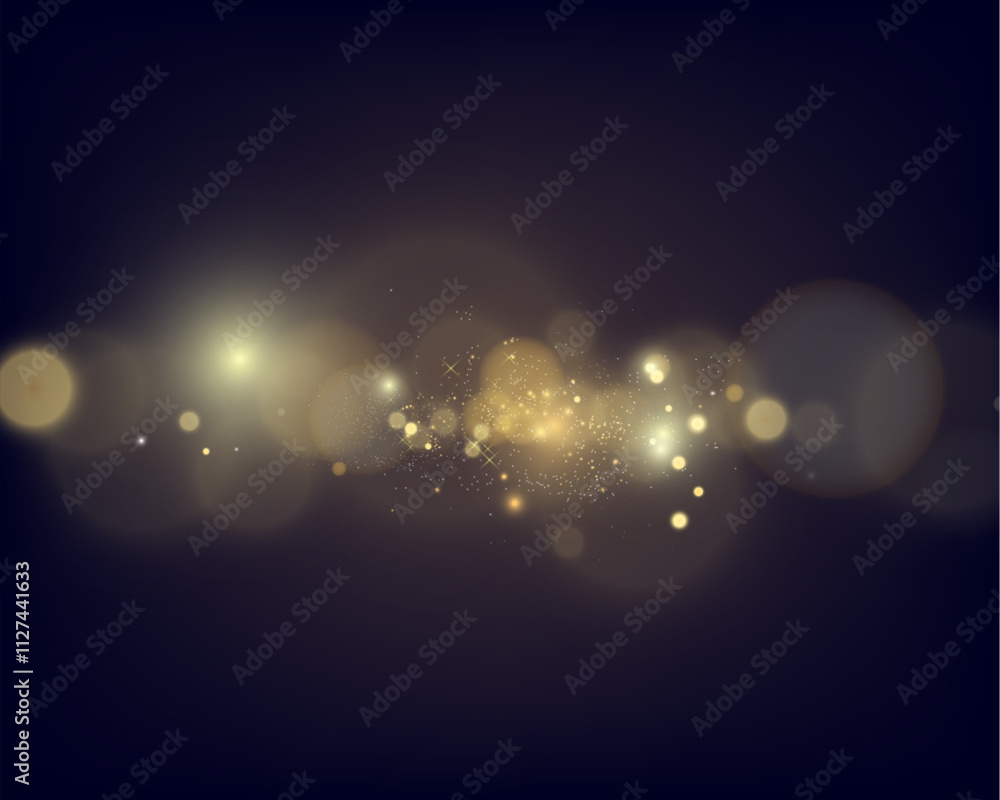 Bokeh background with soft golden light orbs on a transparent grid ...