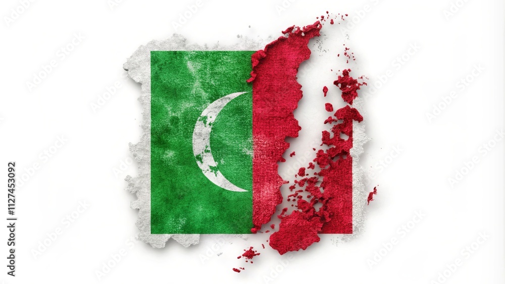 Map of Maldives with a texture of the Maldivian flag on it. White ...