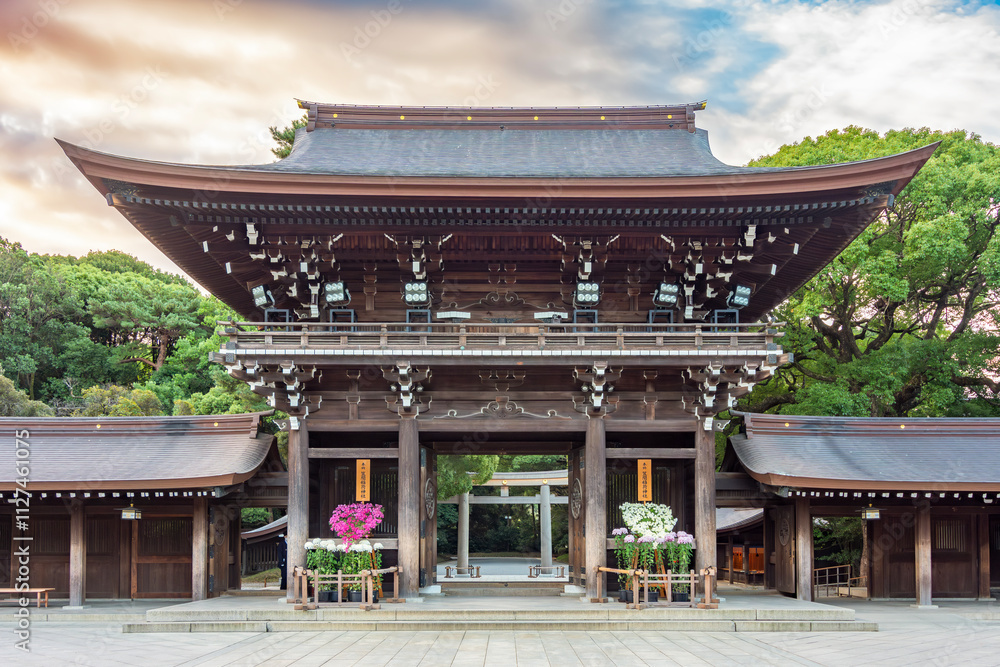 Main gate of Meiji Shinto shrine in Shibuya, Tokyo (translation ...