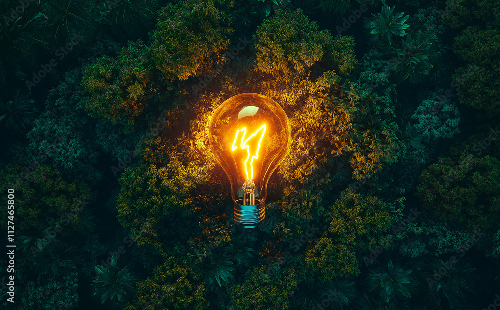 A light bulb with an electric lightning bolt symbol on it, centered in ...