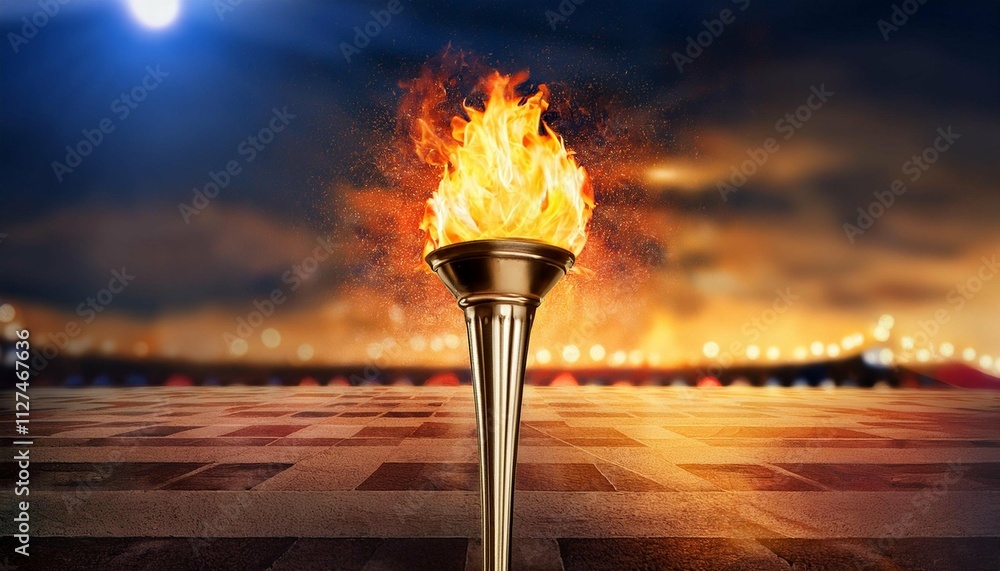 abstract banner with olympic torch and big flame olympic game starts ...