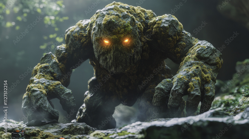 Golem cartoon character, stone monster, mythical creature with strong ...