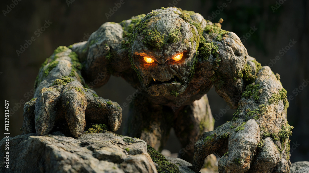 Golem cartoon character, stone monster, mythical creature with strong ...