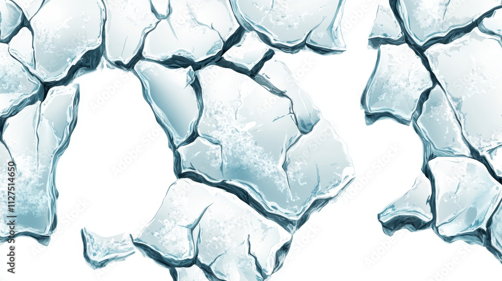 Ground cracks with frozen water inside top view, cracking holes, winter ...