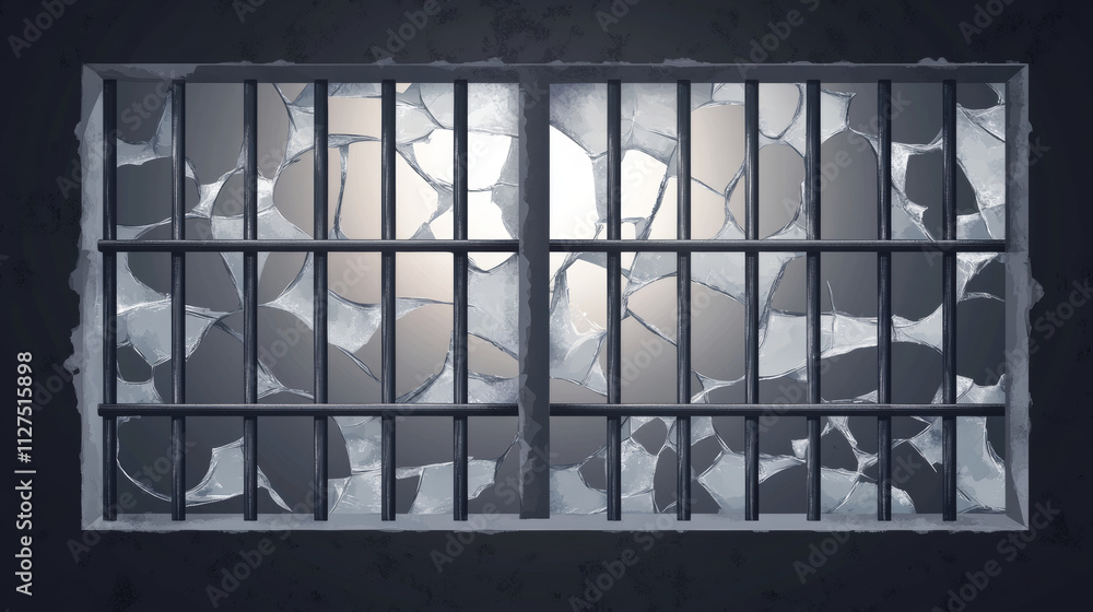 Prison cage windows with grate of metal bars. Vector realistic ...