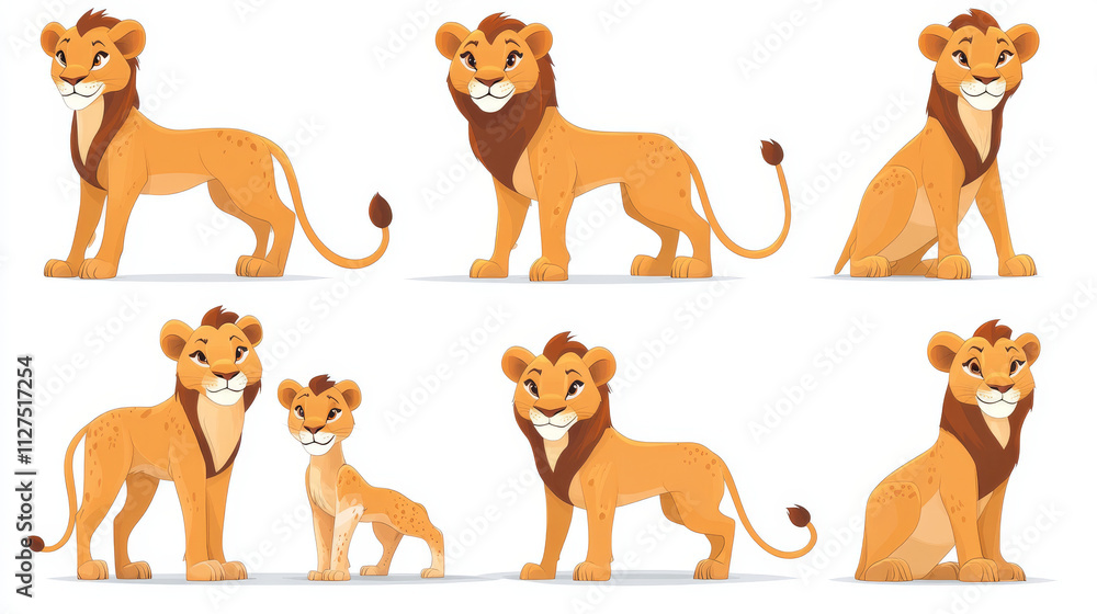 Lioness character in different poses. Vector cartoon set of african ...