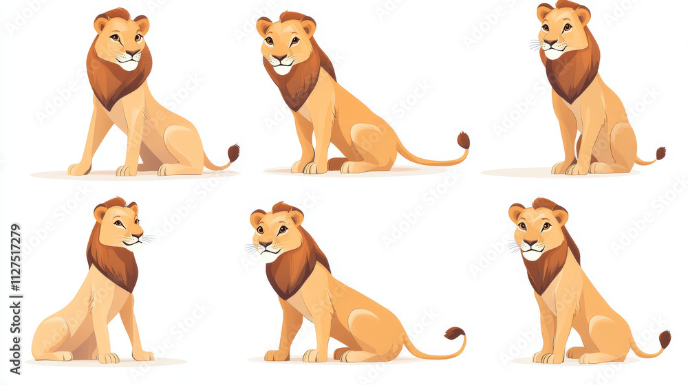Lioness character in different poses. Vector cartoon set of african ...