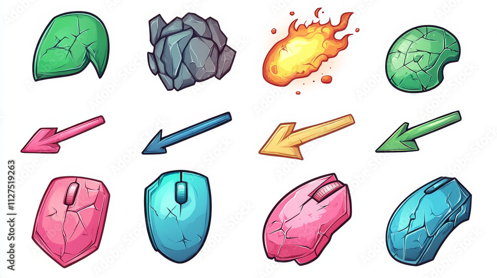 Game Ui Arrows Set Isolated On Background Vector Cartoon Illustration Of Computer Mouse Cursors