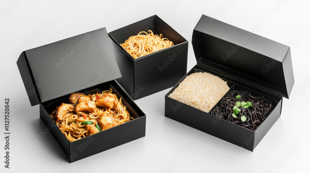 Empty black Wok box, paper packaging for chinese food, noodle or rice ...