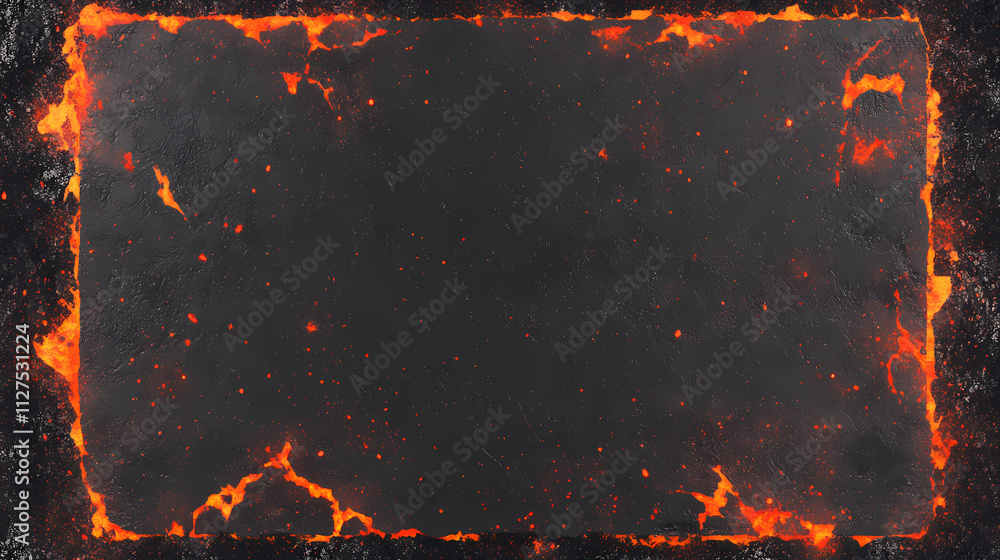 Dark grunge overlay with subtle fire textures and glowing red embers ...