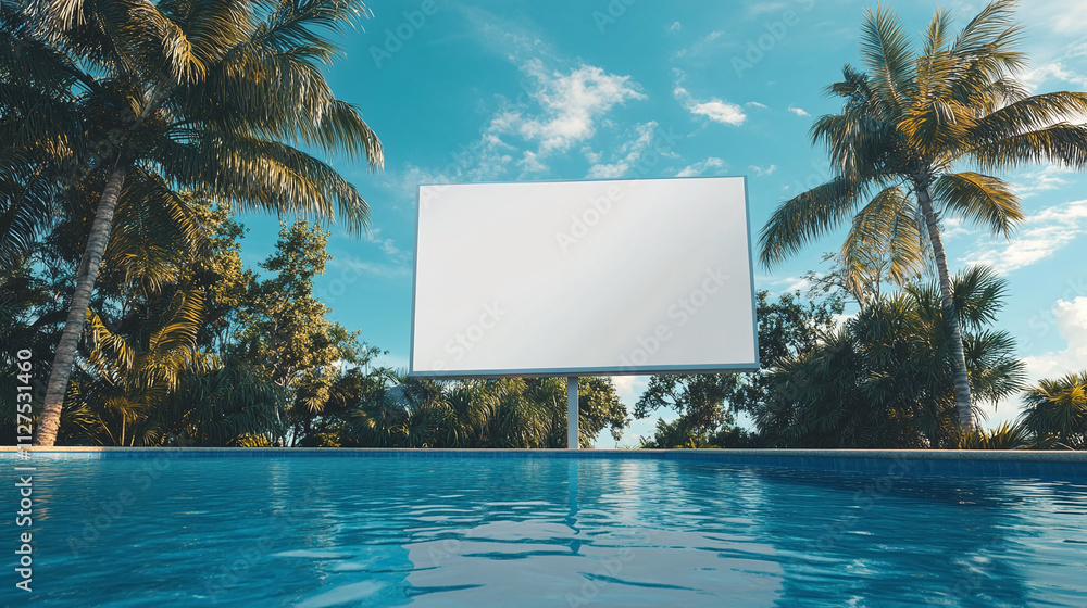 Large wide horizontal white blank billboard sign for advertisements on ...