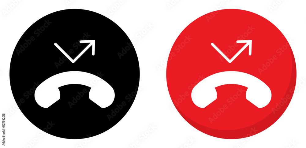 Missed call vector icon set in red and black color with shadow. Missed ...