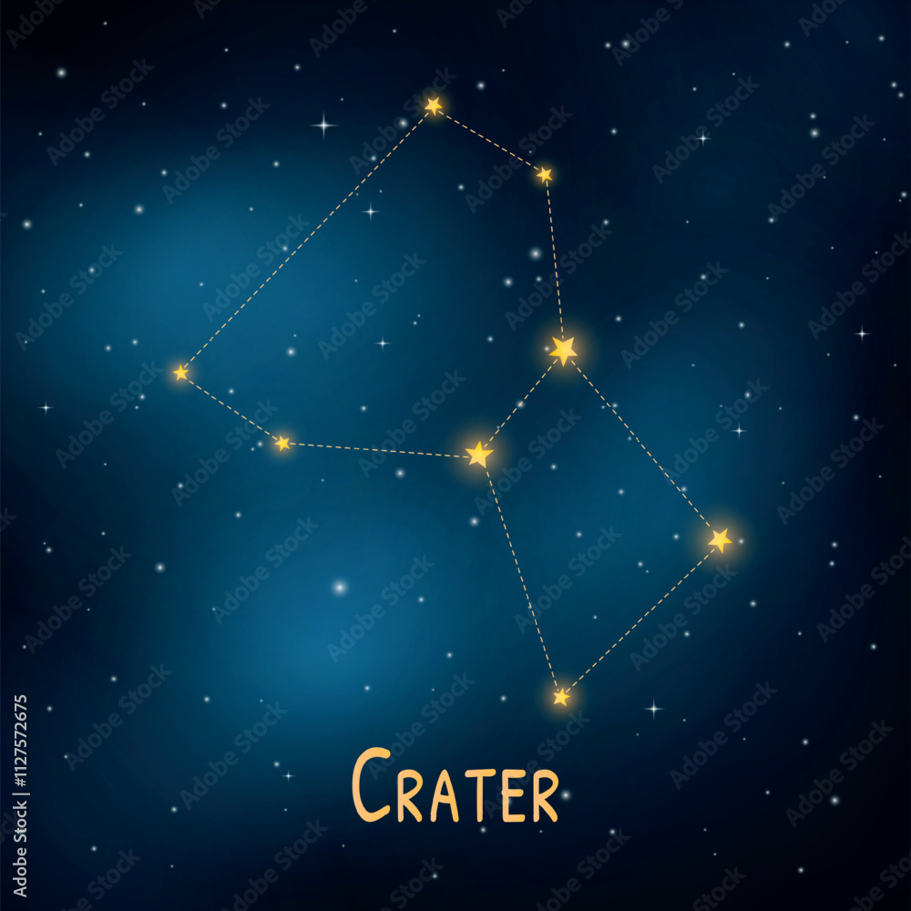 Crater constellation in the night sky: star map illustration and ...
