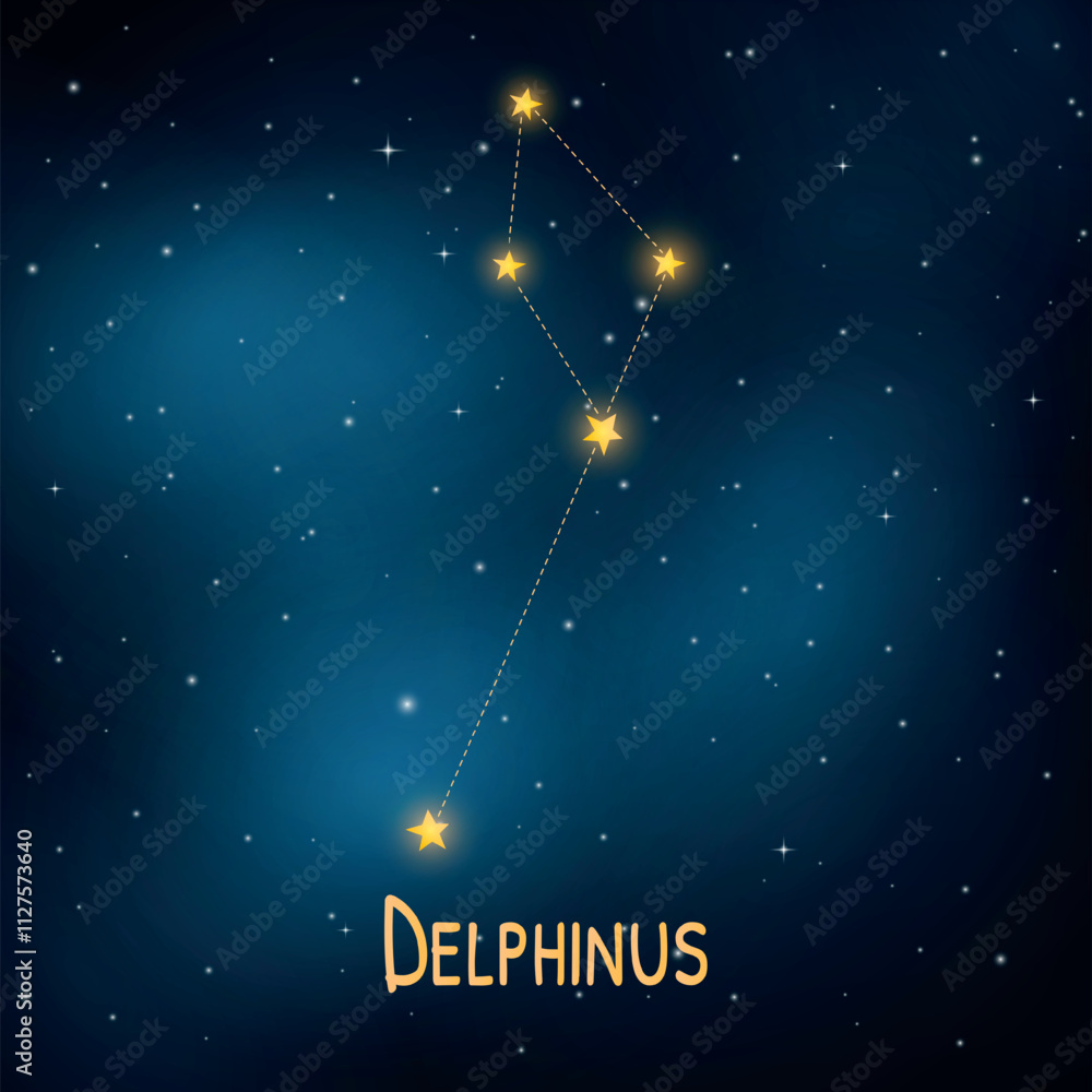 Delphinus constellation in the night sky with stars and blue background. Stock Vector | Adobe Stock