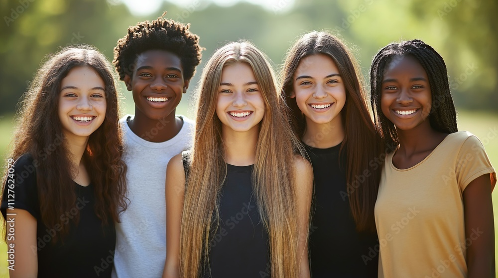 A group of multicultural teenagers from diverse races and different ...