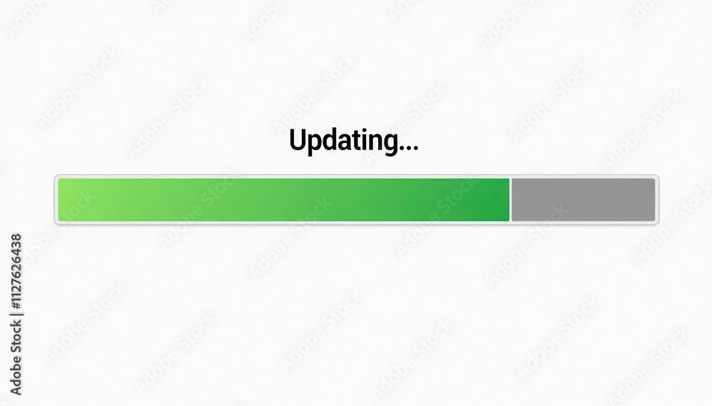 Green progress bar shows updating process. Progress indicator displays ...