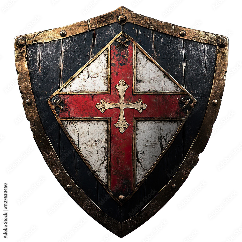 Shield medieval isolated knight viking metal cross wood crest coat ...