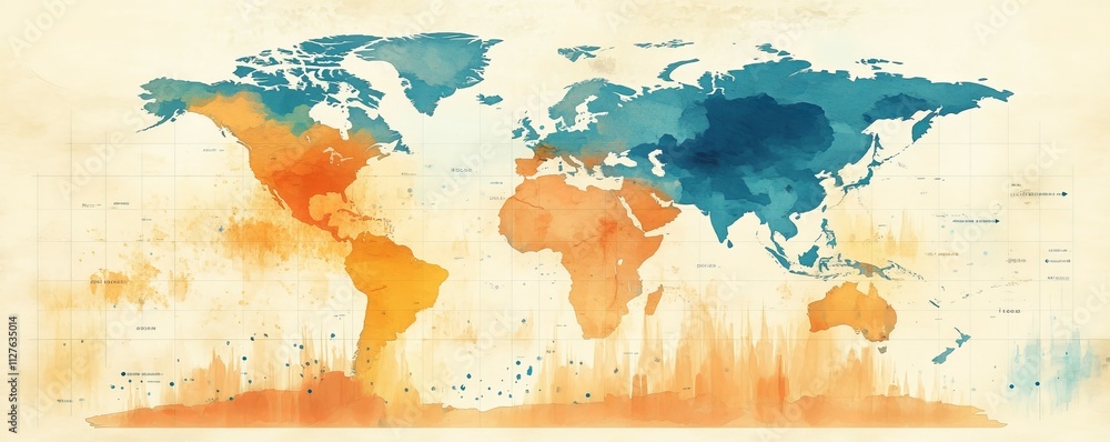 Chart showing declining credit rating over world map, global risk ...