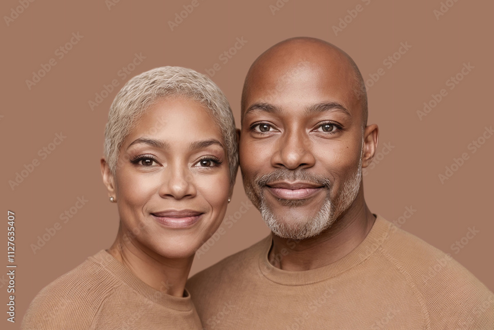 Black couple in mocha mousse color. Happy african american portrait in ...