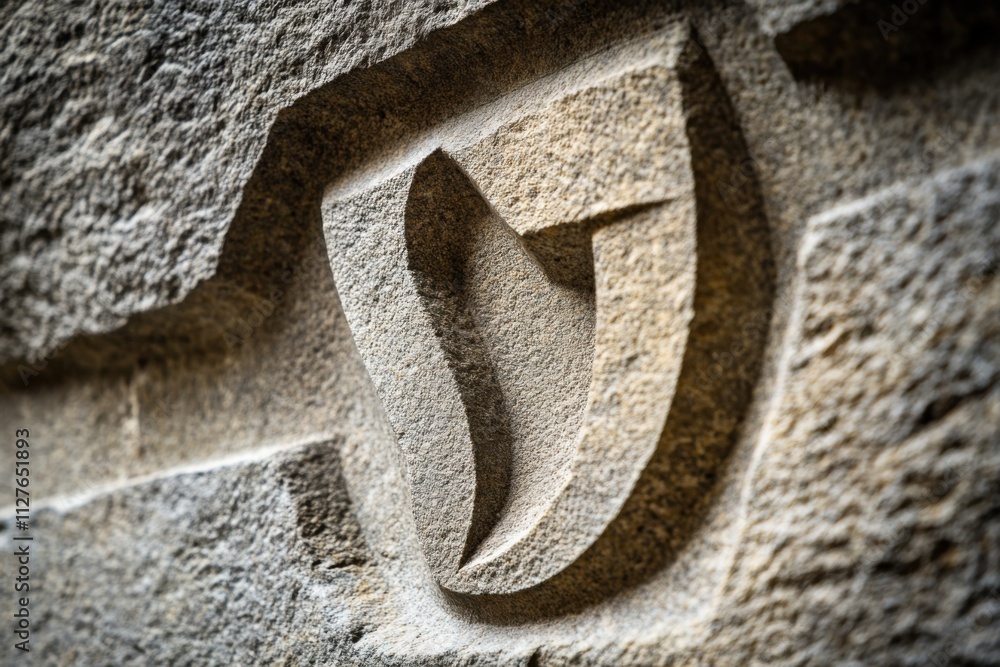 Corporate logos carved like hieroglyphics, archaeological lighting ...