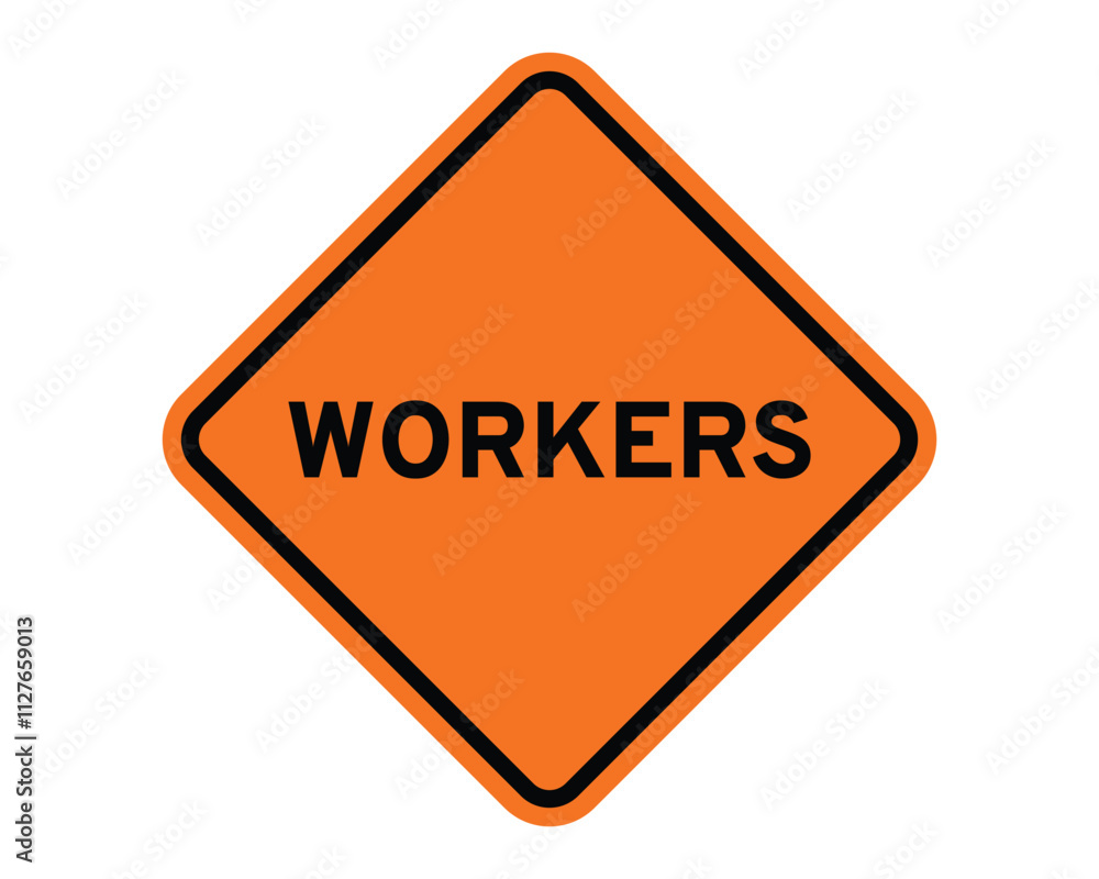 Vector de Stock Workers Construction Sign Featuring Orange Diamond ...