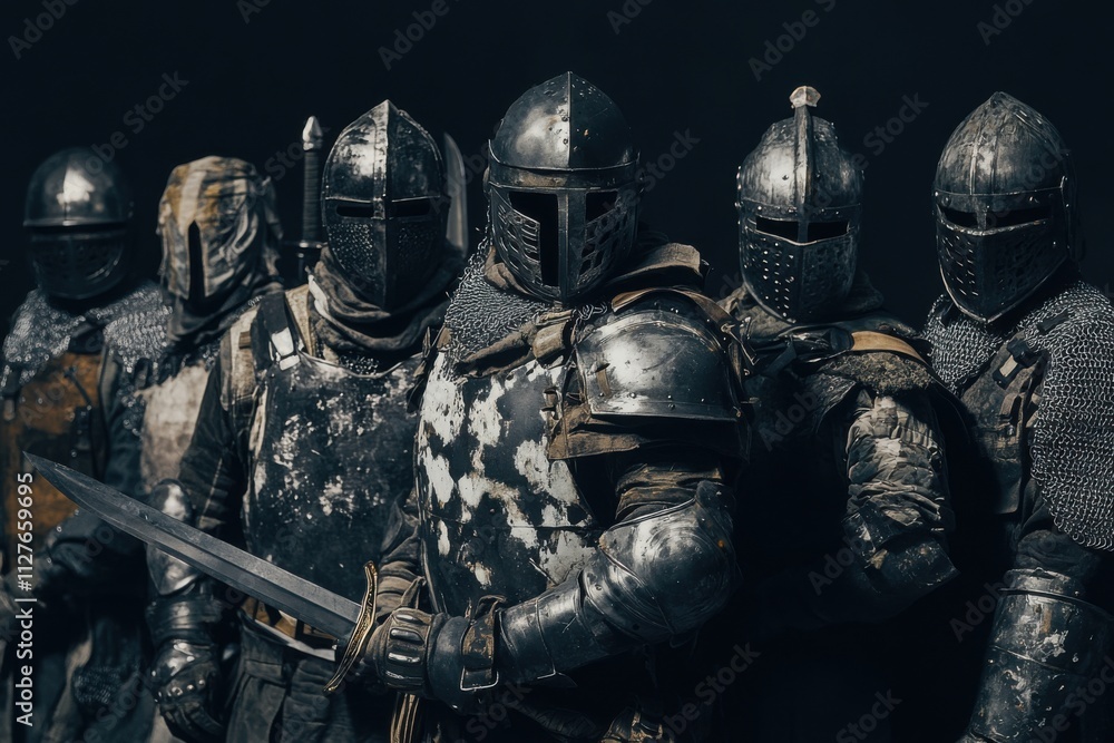 Medieval knights with modern military gear, tactical lighting setup ...